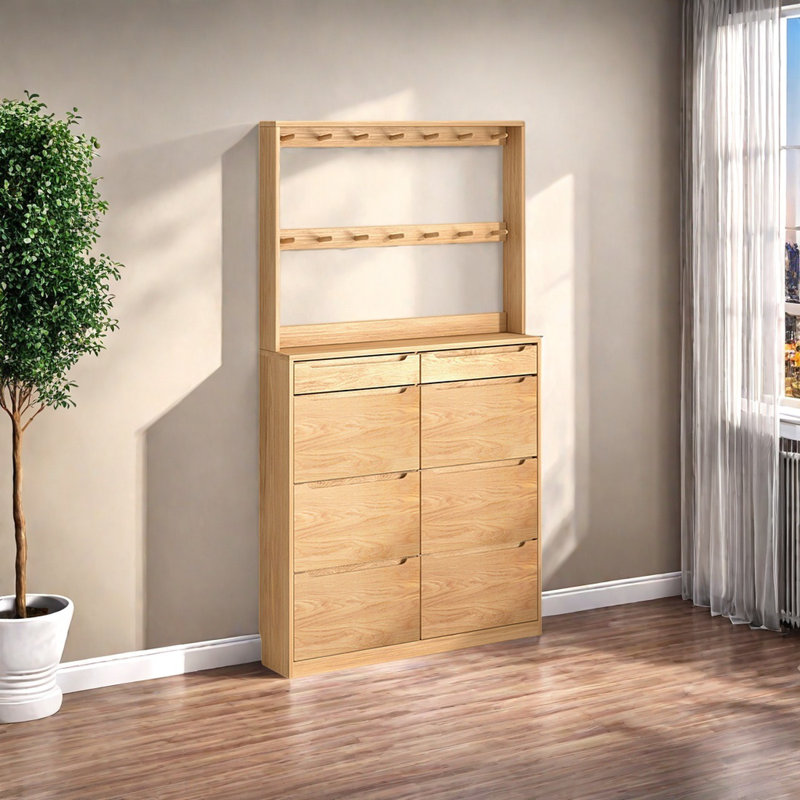 Elegant Home Furnishings.s Solid Oak Entryway Coat Rack & Shoe Cabinet | Wayfair